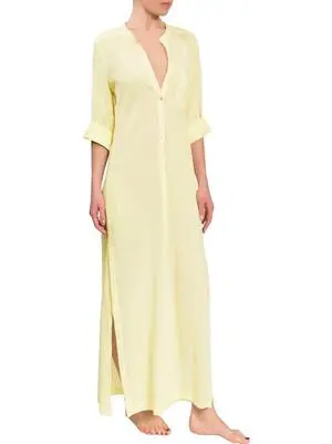 EVERYDAY RITUAL Plunge V-neck Cotton Caftan - Limoncello