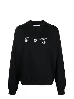 Off-White Cotton Sweatshirt With Swimming Logo - Black