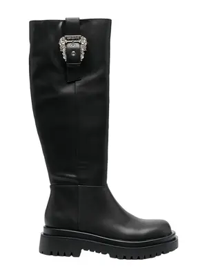 Versace Baroque Buckle Knee-high Boots - Black