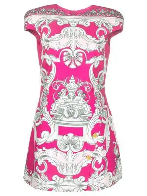 Versace Silver Baroque Mini Shift Dress - Pink