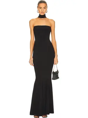 Norma Kamali Turtleneck Strapless Fishtail Gown - Black
