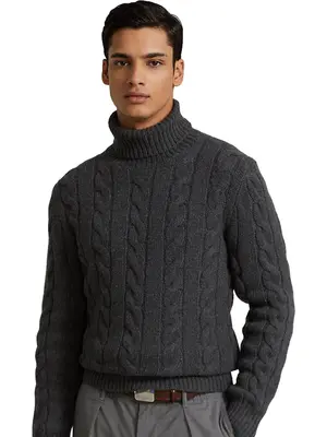 Ralph Lauren Cable Wool-Cashmere Turtleneck Sweater Bristol Heather