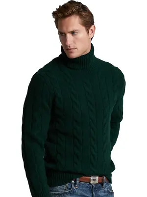Ralph Lauren Cable Wool-Cashmere Turtleneck Sweater Hunt Club Green