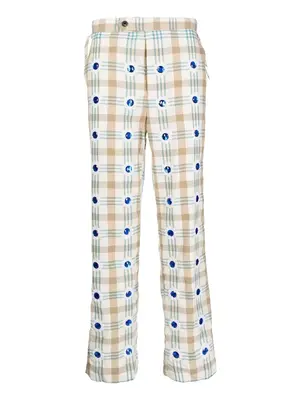 BODE Embellished Checked Trousers - White