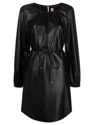 BOSS Faux-leather Belted Dress - Black