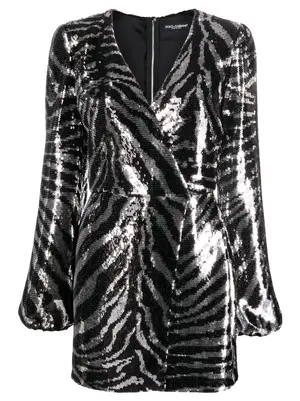 Dolce & Gabbana Zebra Sequin Wrap Dress - Black