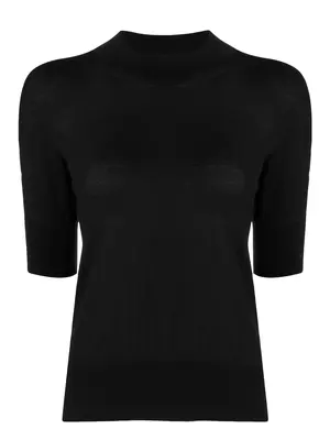 JIL SANDER Short Sleeve Fine-knit Top - Black