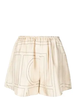 TOTEME Monogram-print Silk Shorts - Neutrals