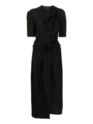 Yohji Yamamoto Belted Wraparound Coat - Black
