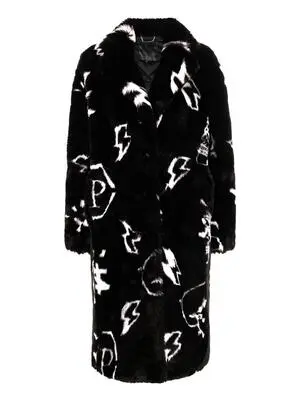 Philipp Plein Monogram Faux Fur Coat - Black