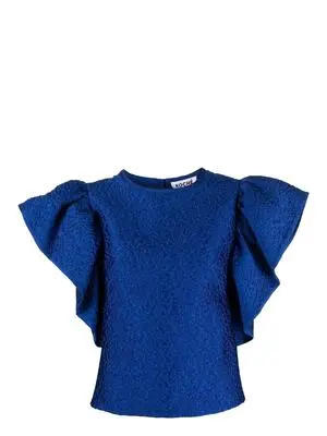 Koché Ruffle-sleeve Crew Neck Top - Blue