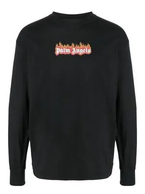 Palm Angels Burning Logo-print Long-sleeve T-shirt - Black