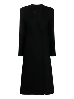 Attico V-neck Long Coat - Black