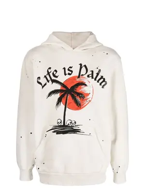 Palm Angels Slogan-print Paint Splatter Hoodie - White