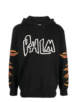 Palm Angels Flame-print Cotton Hoodie - Black