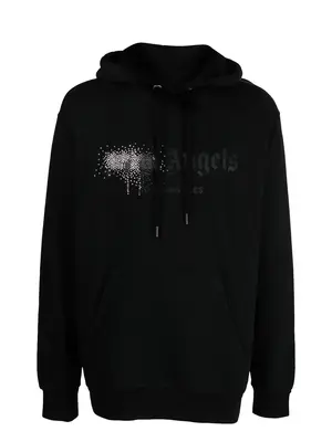 Palm Angels Rhinestone-embellished Logo Print Hoodie - Black