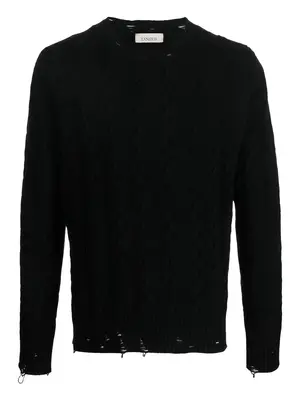 LANEUS Cable-knit Crew Neck Sweater - Black
