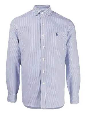 Polo Ralph Lauren Striped Logo-embroidered Shirt - Blue
