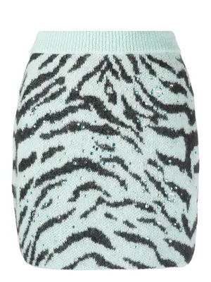 Alessandra Rich Zebra Intarsia Knitted Miniskirt - Blue
