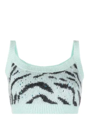 Alessandra Rich Zebra Intarsia-knit Cropped Top - Blue
