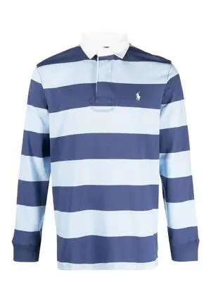 Polo Ralph Lauren Embroidered-logo Striped Polo Shirt - Blue