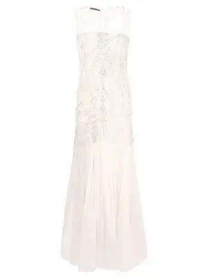 Alberta Ferretti Sheer-panel Evening Gown - Neutrals
