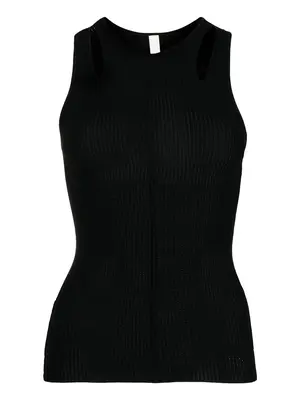 DION LEE Merino Pointelle Ribbed Tank Top - Black