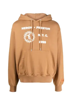 Heron Preston Graphic-print Cotton Hoodie - Brown