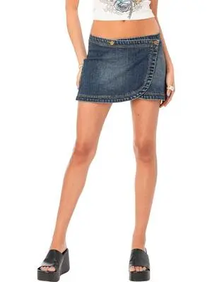 EDIKTED Wrap Denim Mini Skirt - Blue