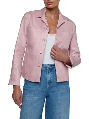 L'Agence Janelle Slim Fit Raw Hem Jacket - Pale Rose Coated