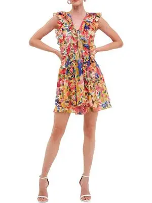 Endless Rose Ruffle Floral Chiffon Mini Dress - Multi