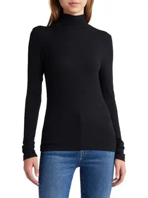 FRAME FRAME Rib Mock Neck Top Noir
