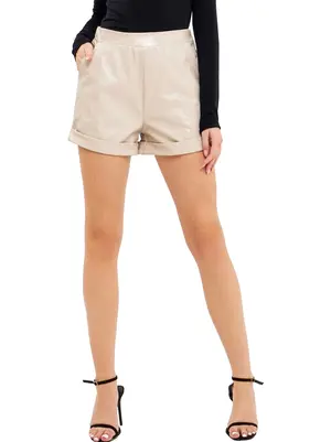 GREY LAB Grey Lab Shiny Faux Leather Shorts Taupe