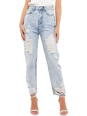 GREY LAB Ripped Straight Leg Jeans - Denim