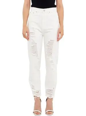 GREY LAB Ripped Straight Leg Jeans - White