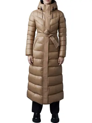 Mackage Mackage Calina Lustrous Water Repellent Down Coat Camel
