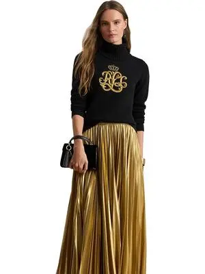 Ralph Lauren Pleated Metallic Chiffon Midi Skirt - Relic Gold/gold Foil