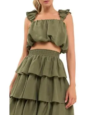 Endless Rose Bubble Crop Tank - Olive