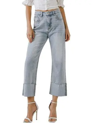 GREY LAB Frayed Cuff Ankle Jeans - Denim