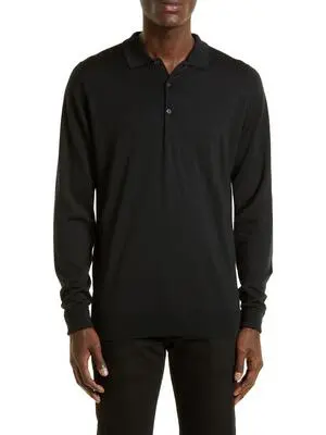 John Smedley Cotswold Wool Polo Sweater - Black