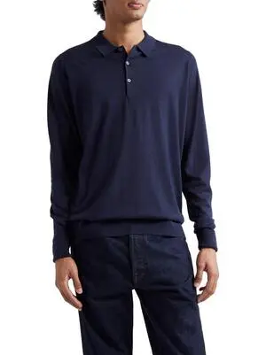 John Smedley Cotswold Wool Polo Sweater - Midnight