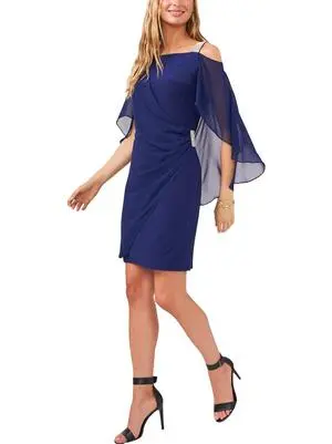 Chaus Cape Sleeve Cold Shoulder Sheath Dress - Midnight