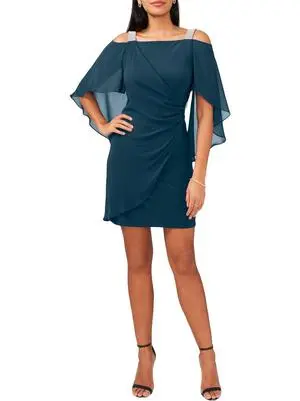 Chaus Cape Sleeve Cold Shoulder Sheath Dress - Neo Emerald