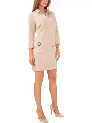 Chaus Grommet Pocket Faux Suede Dress - Tan 252