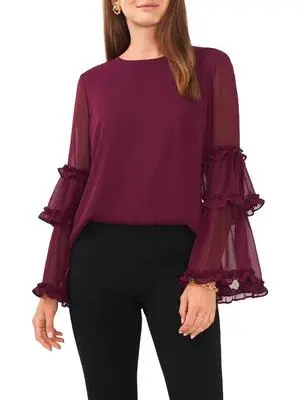 Chaus Bell Sleeve Chiffon Top - Mulberry