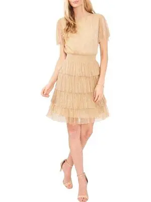Chaus Metallic Crinkle Tiered Dress - Gold