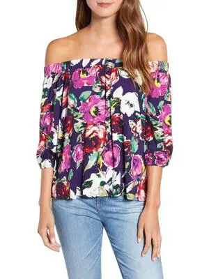 Loveappella Floral Off-the-shoulder Top - Azalea/plum