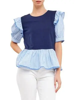 ENGLISH FACTORY English Factory Mix Media Peplum Top