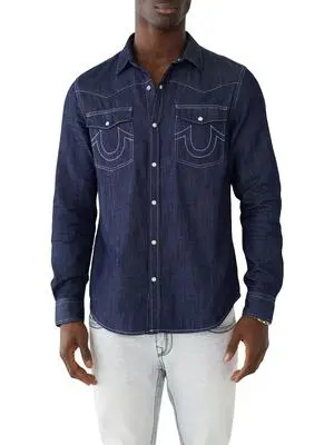 True Religion Dark Wash Western Shirt - Indigo