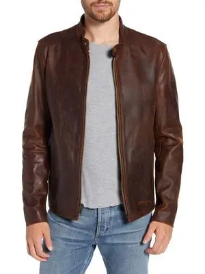 SCHOTT Café Racer Oiled Cowhide Leather Jacket - Brown